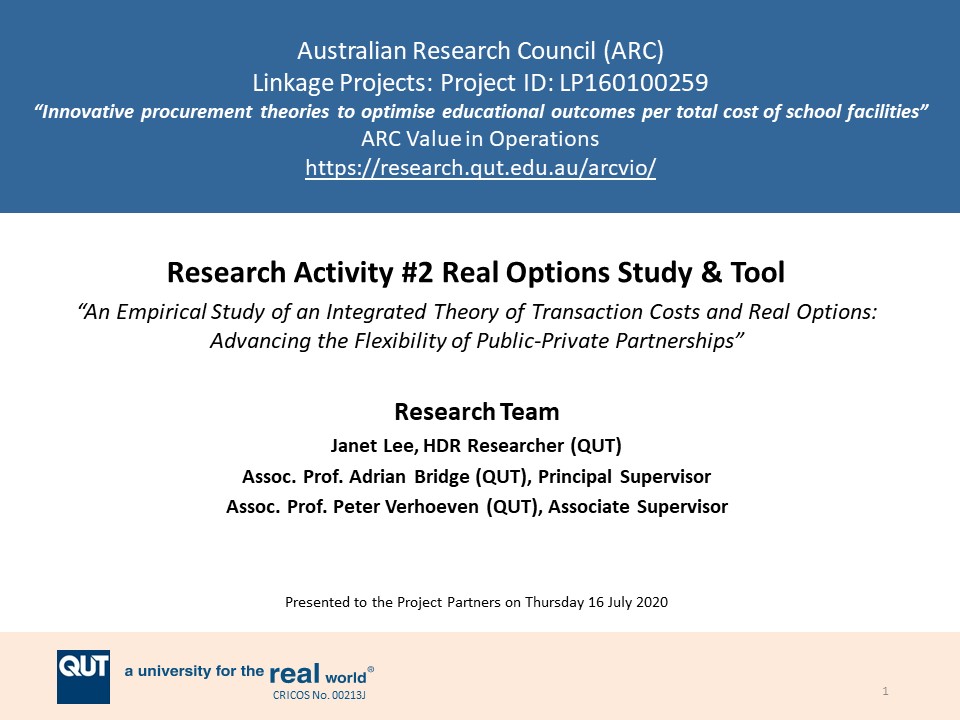 Activity 2: Real Options Study and Model - ARC Value in Operations