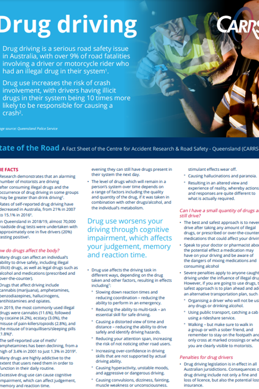 Drug driving Fact Sheet - Centre for Accident Research & Road Safety ...