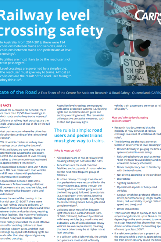 Railway level crossing safety Fact Sheet - Centre for Accident Research ...