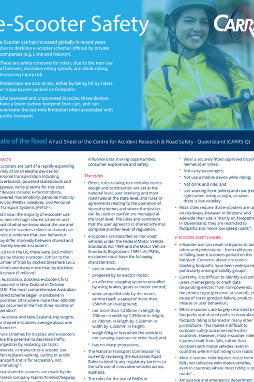 e-Scooter Safety Fact Sheet - Centre for Accident Research & Road ...