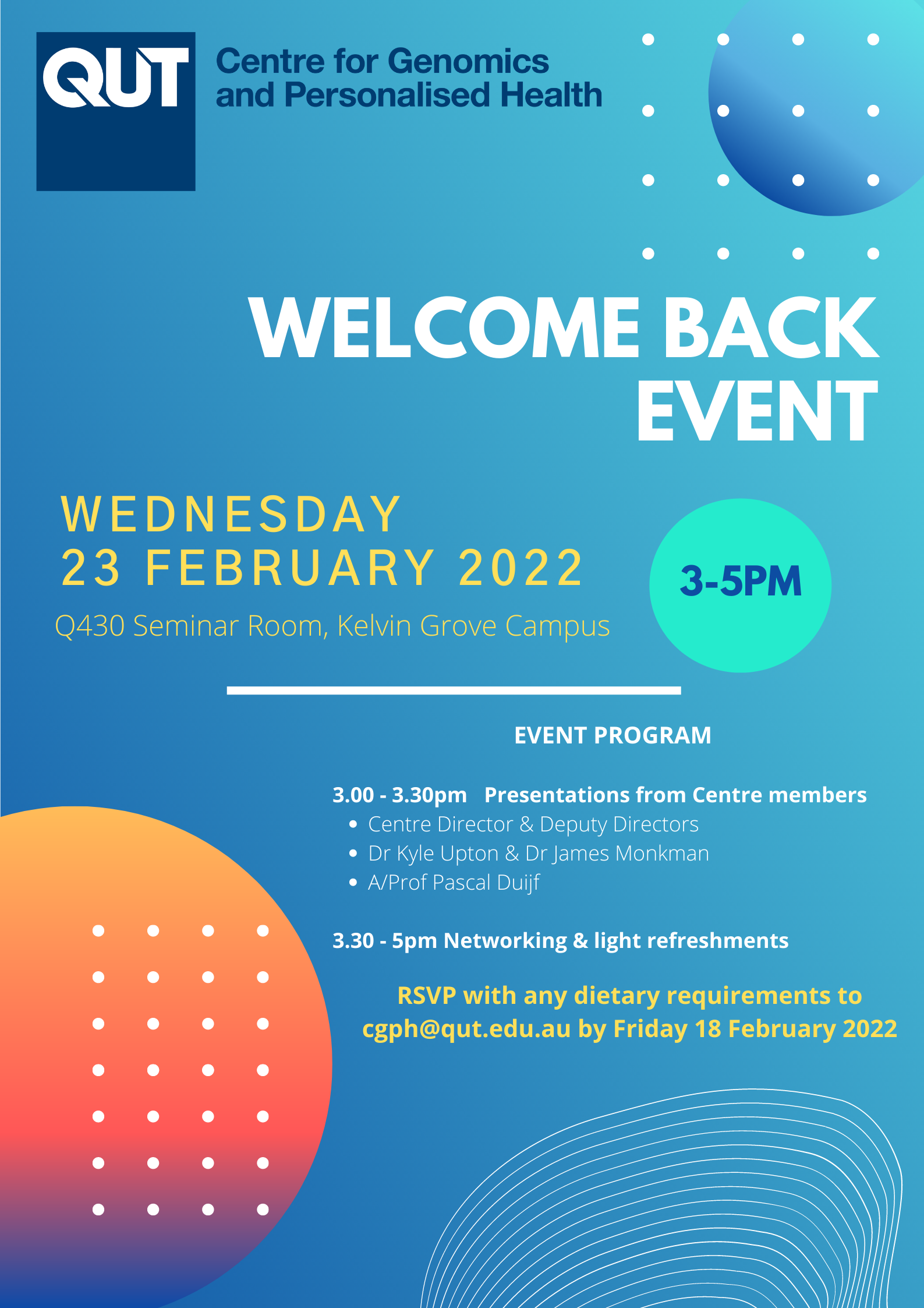 2022 Welcome Back Event - Centre for Genomics and Personalised Health