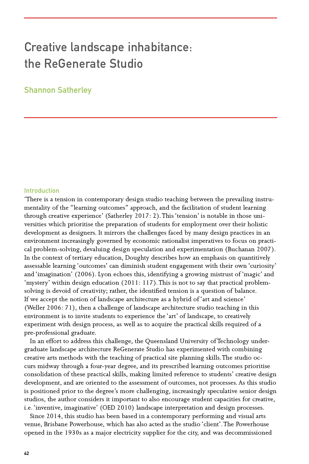 Creative landscape inhabitance: the ReGenerate Studio - Creative ...