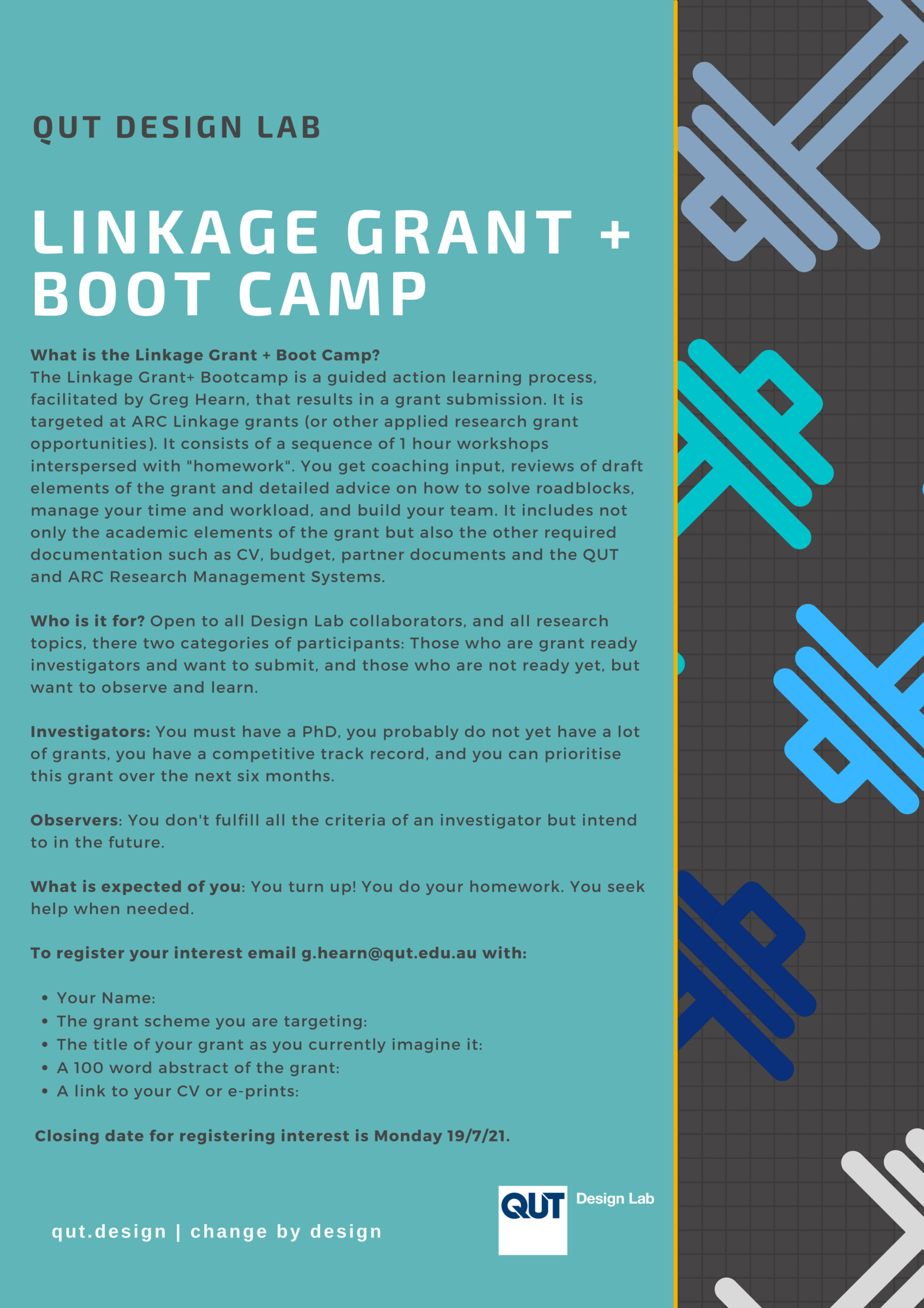 19 July, 2021 • Linkage Grant + Boot Camp Prof. Greg Hearn - QUT Design Lab